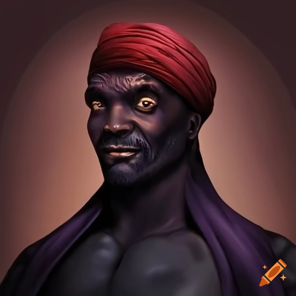 Black muscular wizard in turban on Craiyon