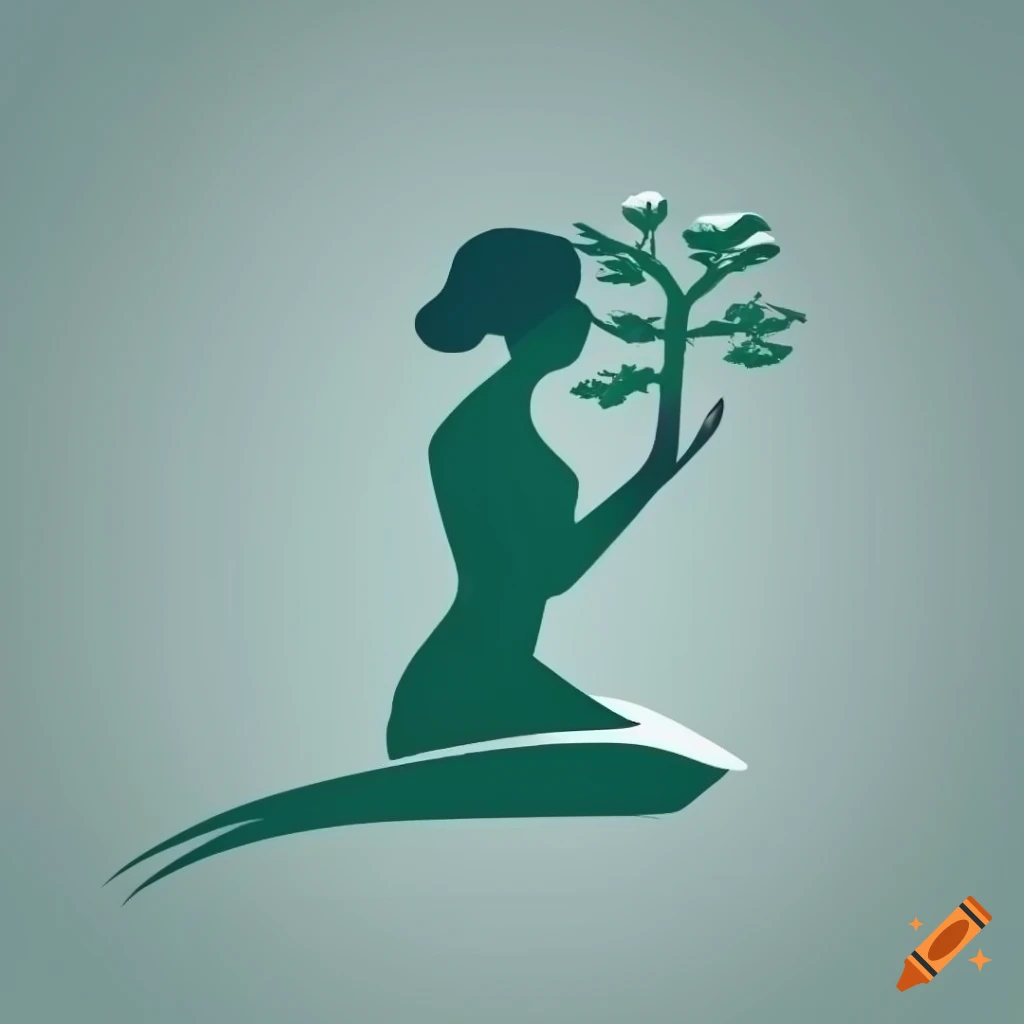 Female holding a tree, logo on Craiyon