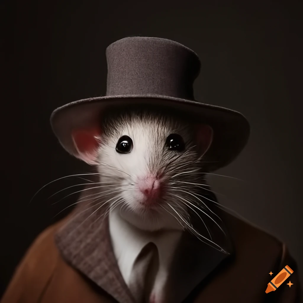 A dapper rat in a stylish hat and coat on Craiyon
