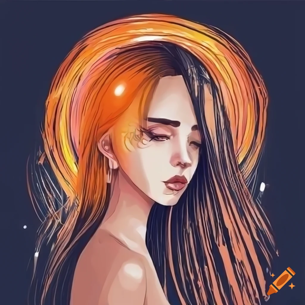 Portrait of a beautiful anime woman immersed in spiritual enlightenment ...