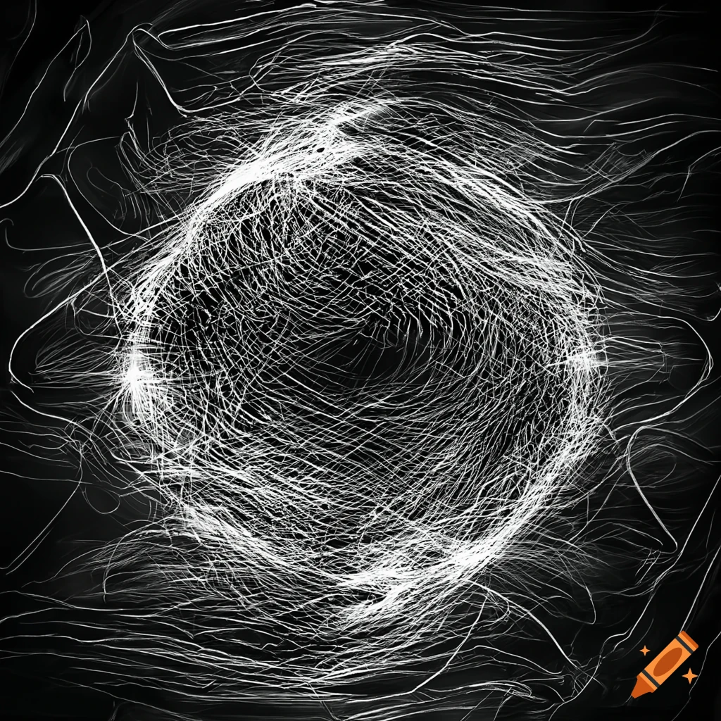 Abstract drawing of light and sound, black and white on Craiyon