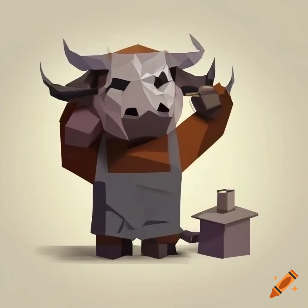 Low-poly chibi carabao in a blacksmith costume on Craiyon