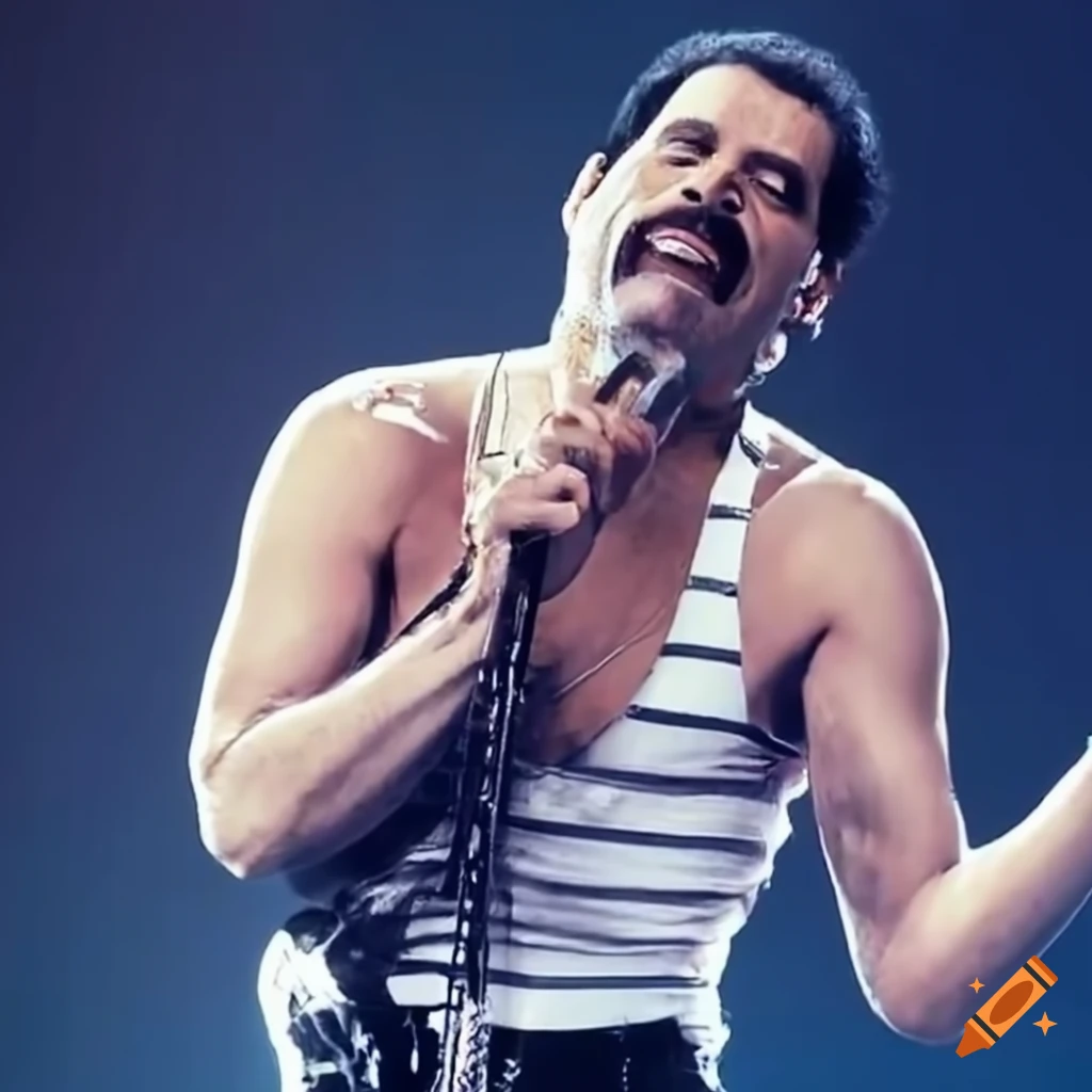 Legendary musician freddie mercury performing with queen on stage on ...