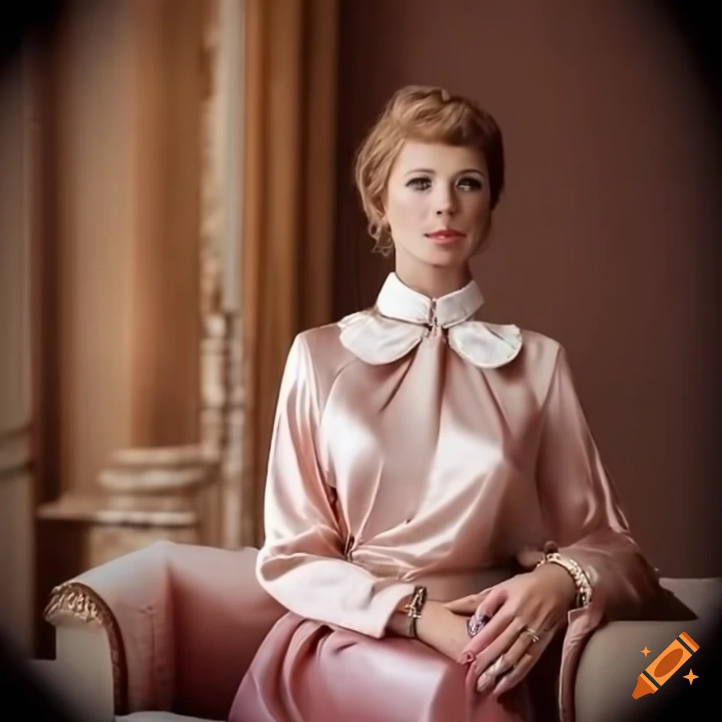 Gorgeous nanny with American heritage, satin blouse, high collar, long ...