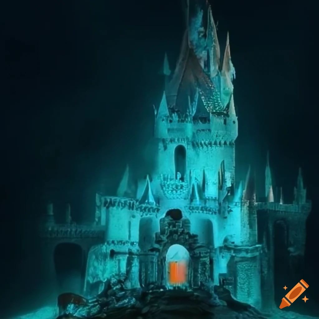 Castle made of diamond. surrounded by small reptiles