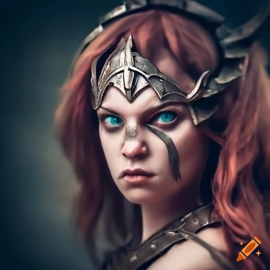 Young female centaur warrior on parade; crowd, leather, detailed