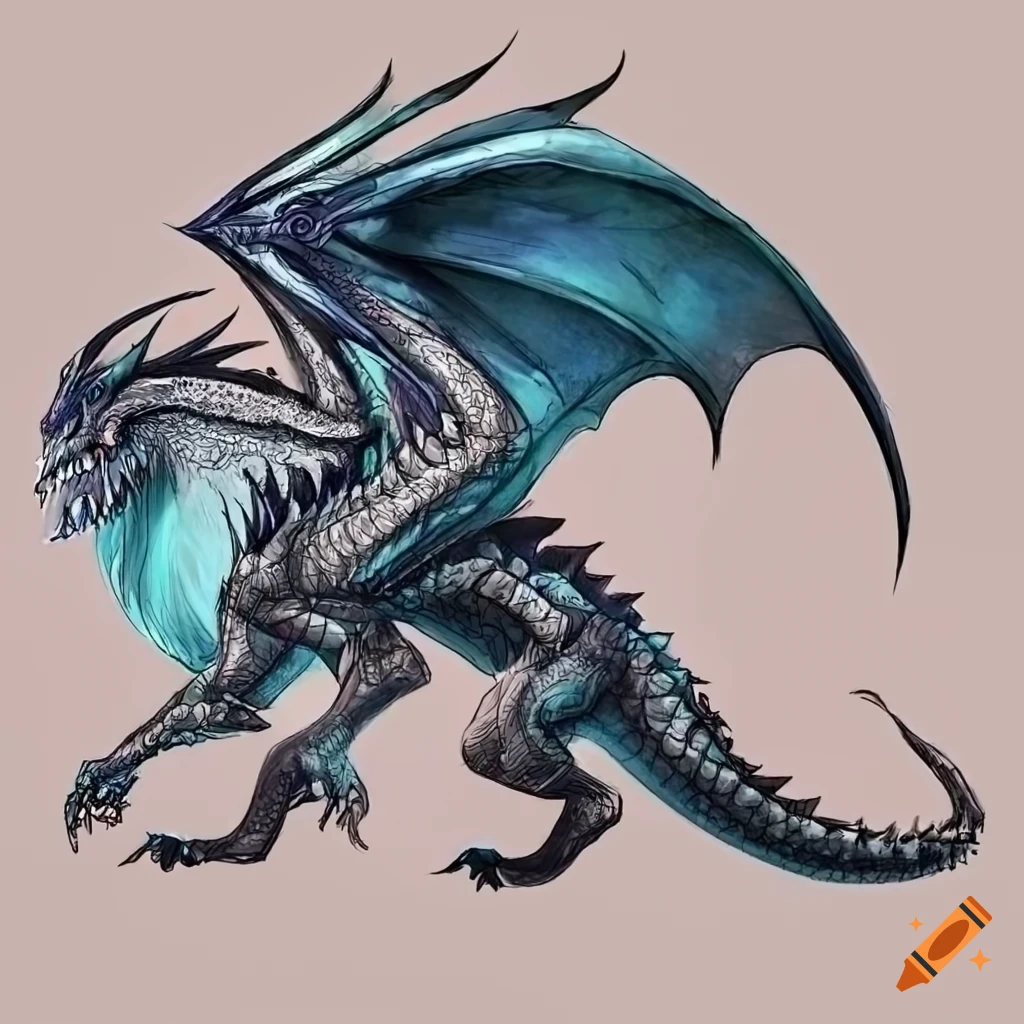 Dragon full body concept designs, side view, mild colouring