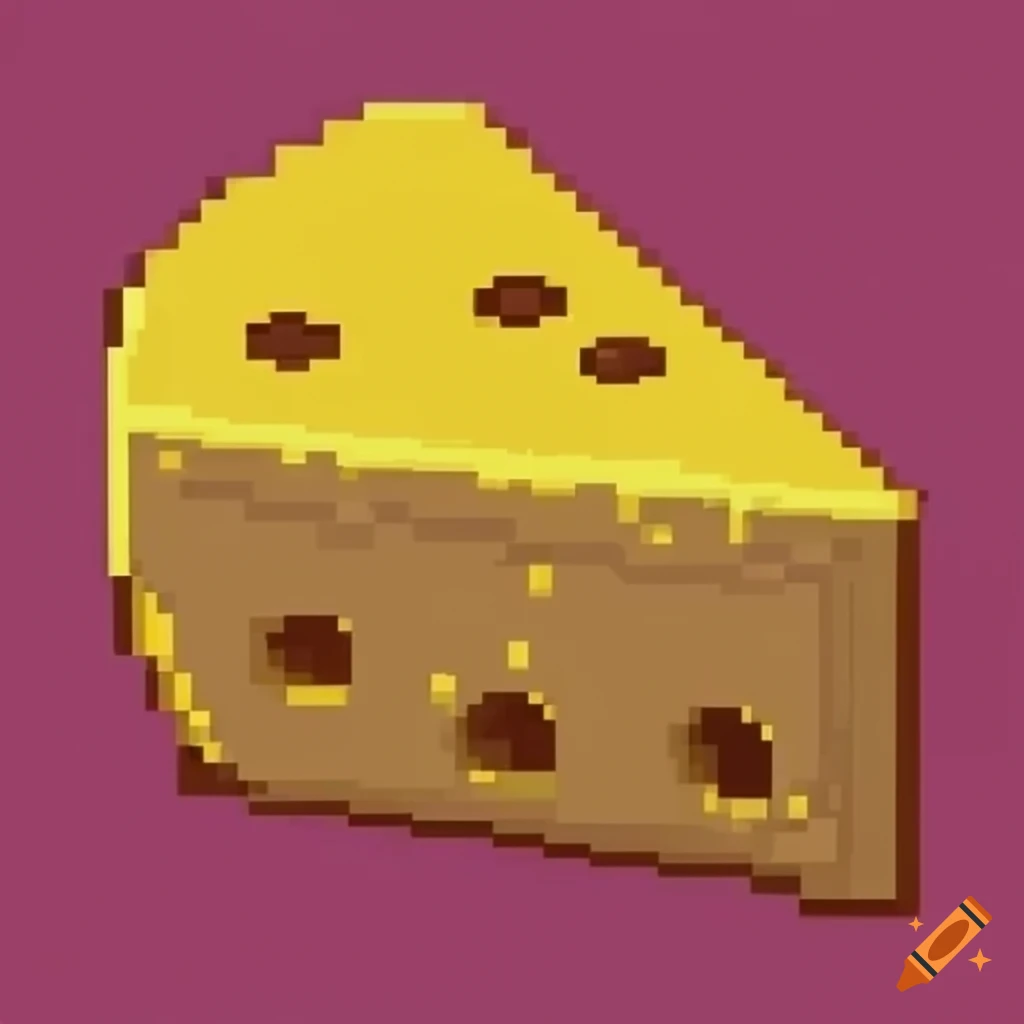 Piece of cheese, strong yellow cheese, not many holes, pixel art