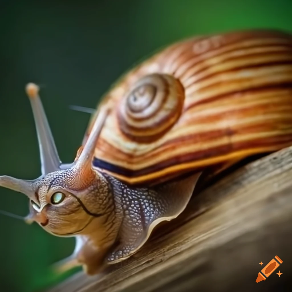 A snail with a cat head on Craiyon