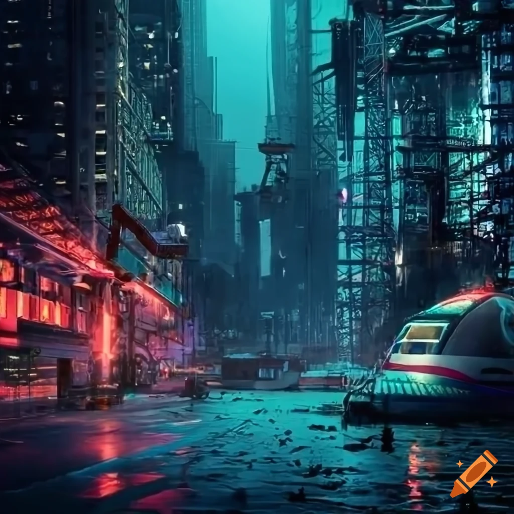 A large busy living Decopunk cargo bay. With Gantry cranes, ((small ...