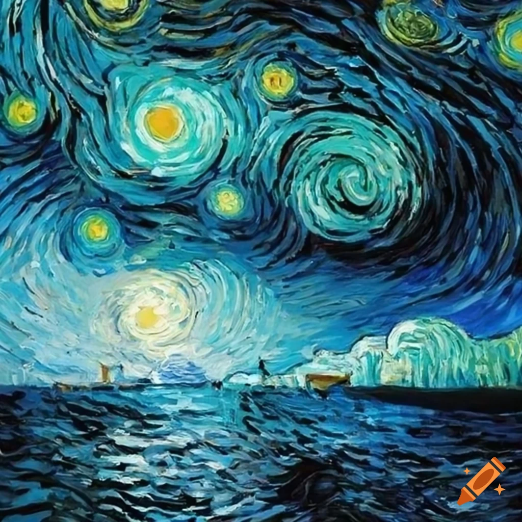 Iconic van gogh painting of a stormy sky and turbulent sea and ...