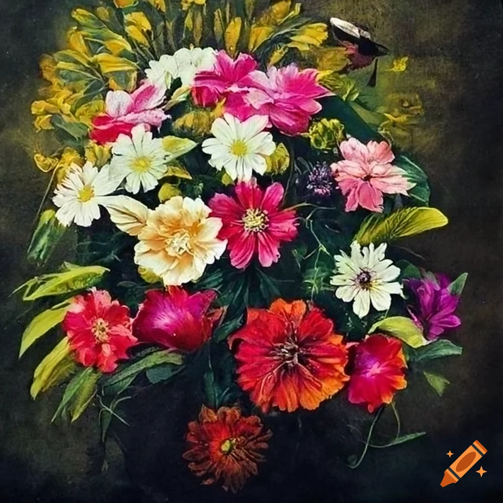 Collage art, flowers, surreal on Craiyon