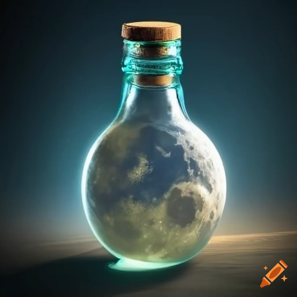 A model of the moon within a bottle, fantasy, highly detailed on Craiyon