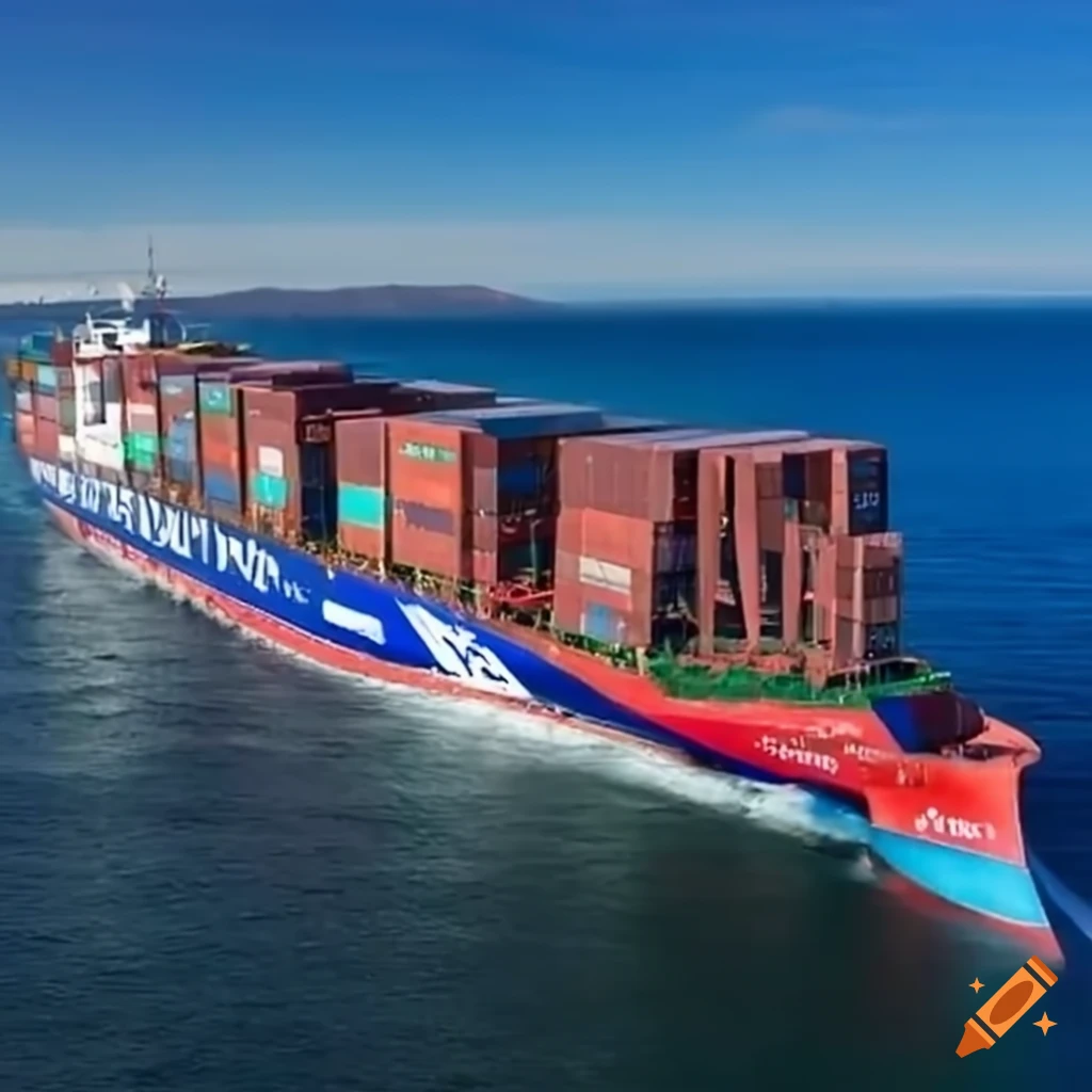 Container Ship with formula 1 racing livery full of sponsors on Craiyon