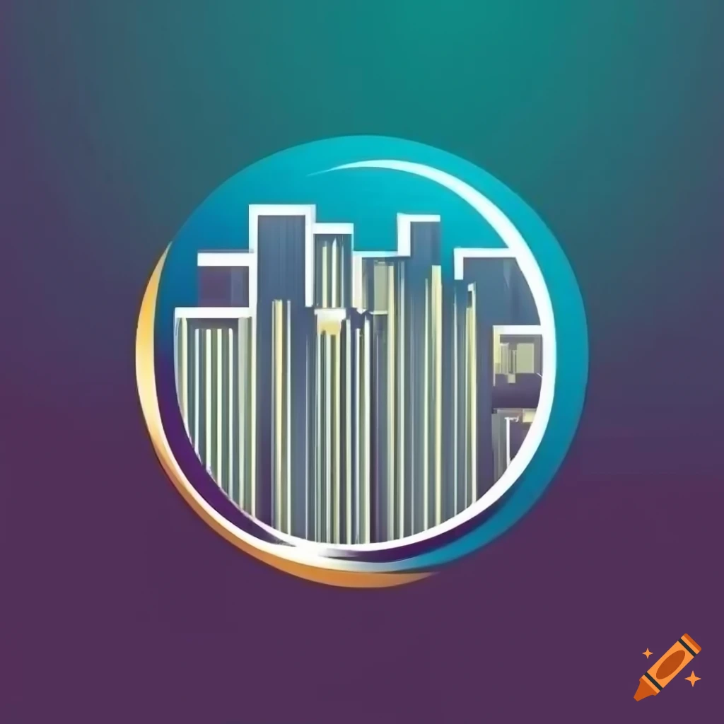 Modern cityscape logo design in a circular shape on Craiyon