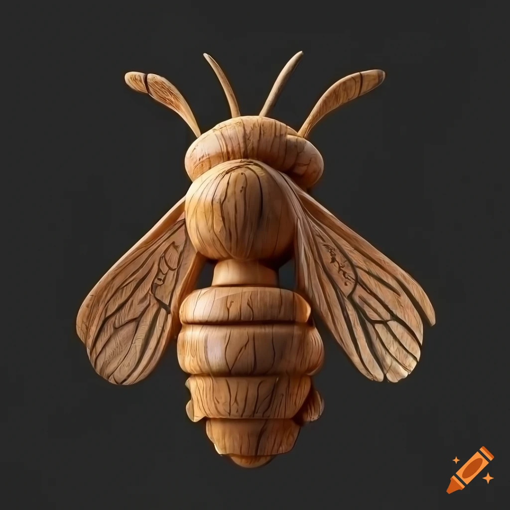 Beautifuly carved wooden statue of bee, delicate, breathing details, 3d ...