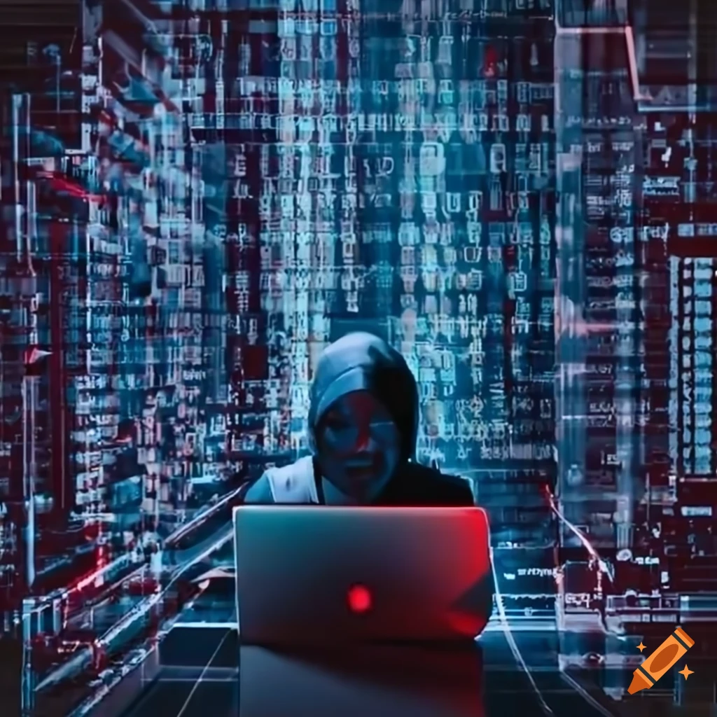 A red teamer ghost of cybersecurity sitting in front of a computer ...
