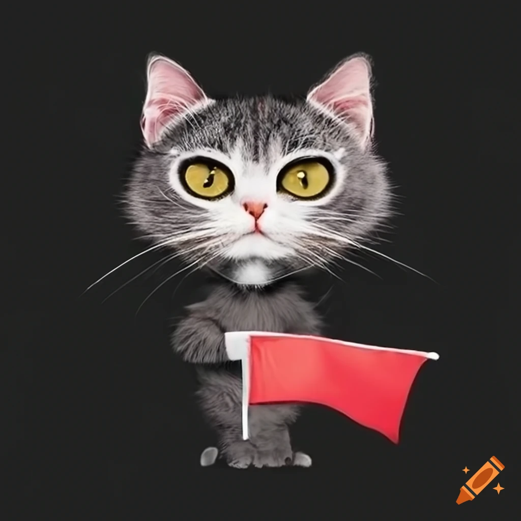 A cat holding a flag