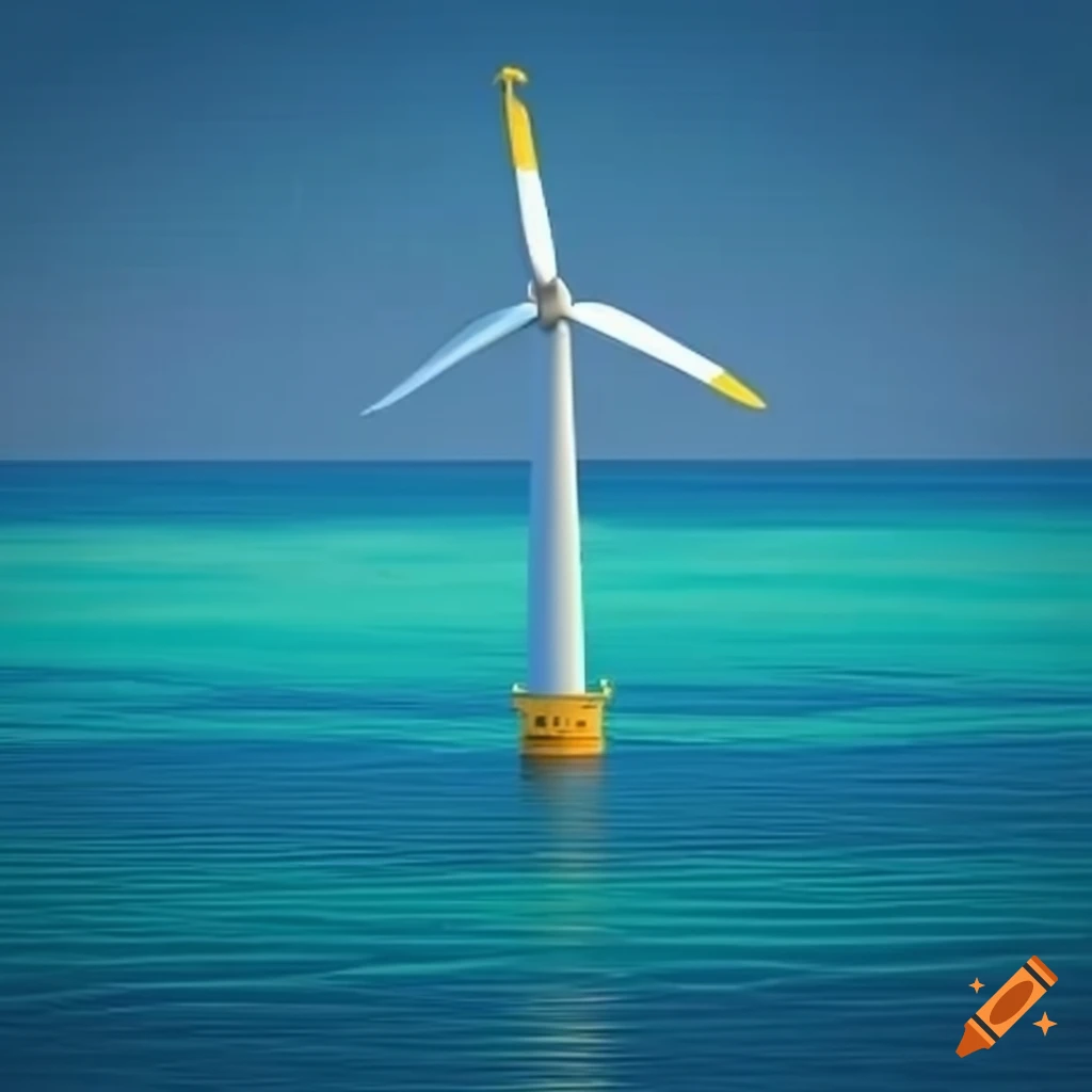 A simple 3d computer game style offshore wind energy turbine in the sea