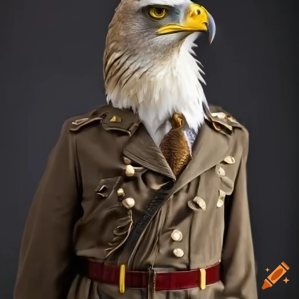 Portrait of anthropomorphic eagle in vintage security outfit on Craiyon