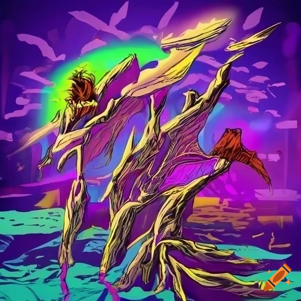 Vibrant comic book-style illustrations depicting the mythical Bifrost ...