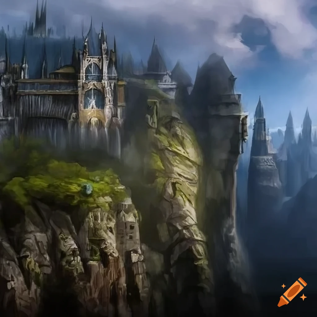 Illustration of the elven city Rivendell from lord of the rings nestled ...