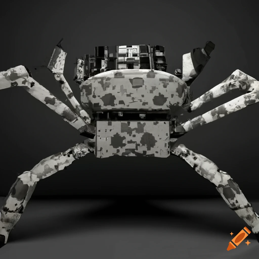 Photorealist Crab robot two meters high made with geometric prisms with ...