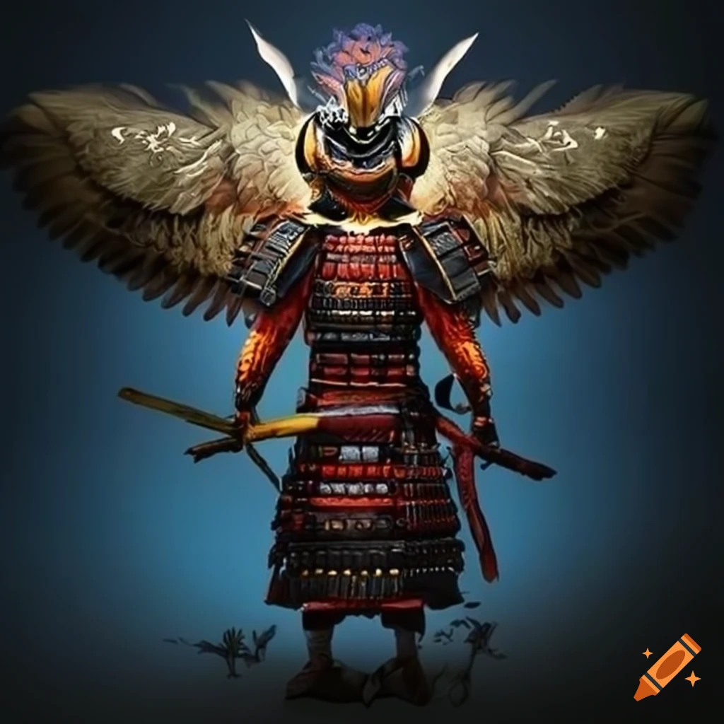 A majestic mythical bird with samurai-inspired armor on Craiyon