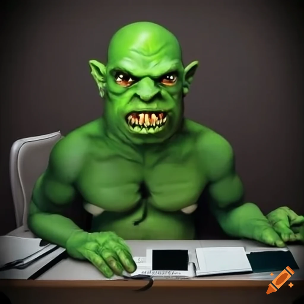 A green ogre in office