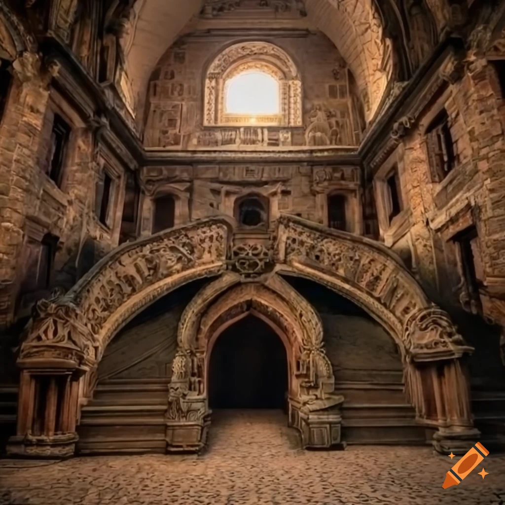 Very wide image inside castle