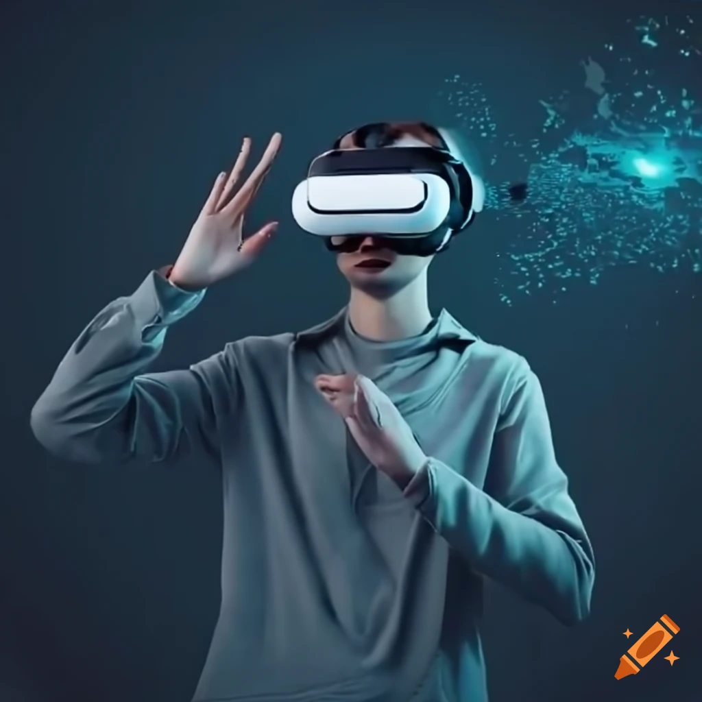 A person wearing a vr headset, immersed in a virtual world on Craiyon