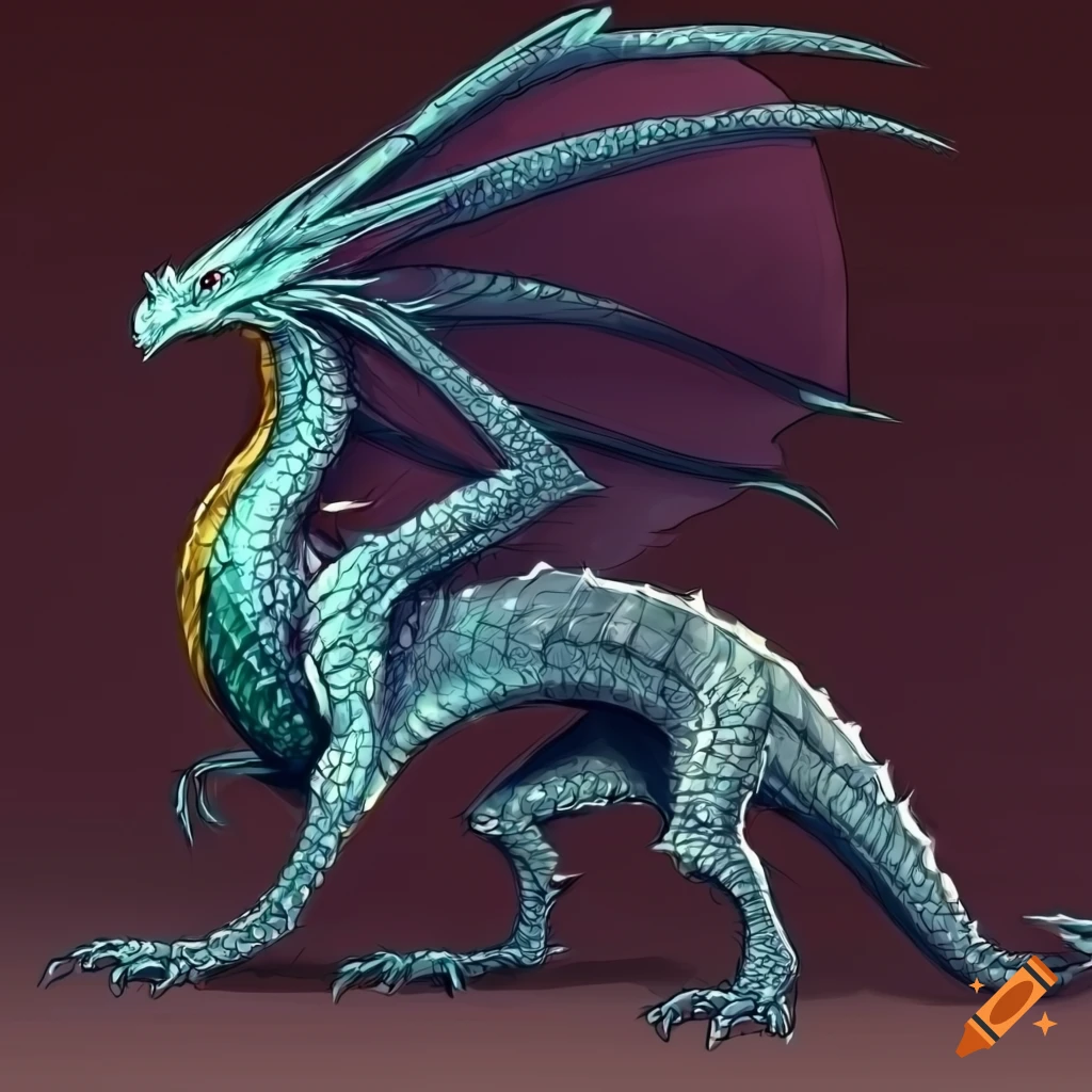 Dragon full body concept designs, side view, mild colouring