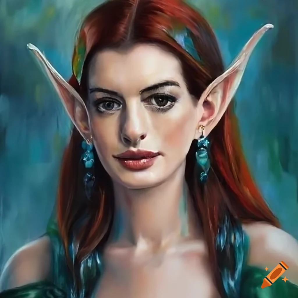 Anne hathaway portrays a beautiful elven woman with blue skin and red hair