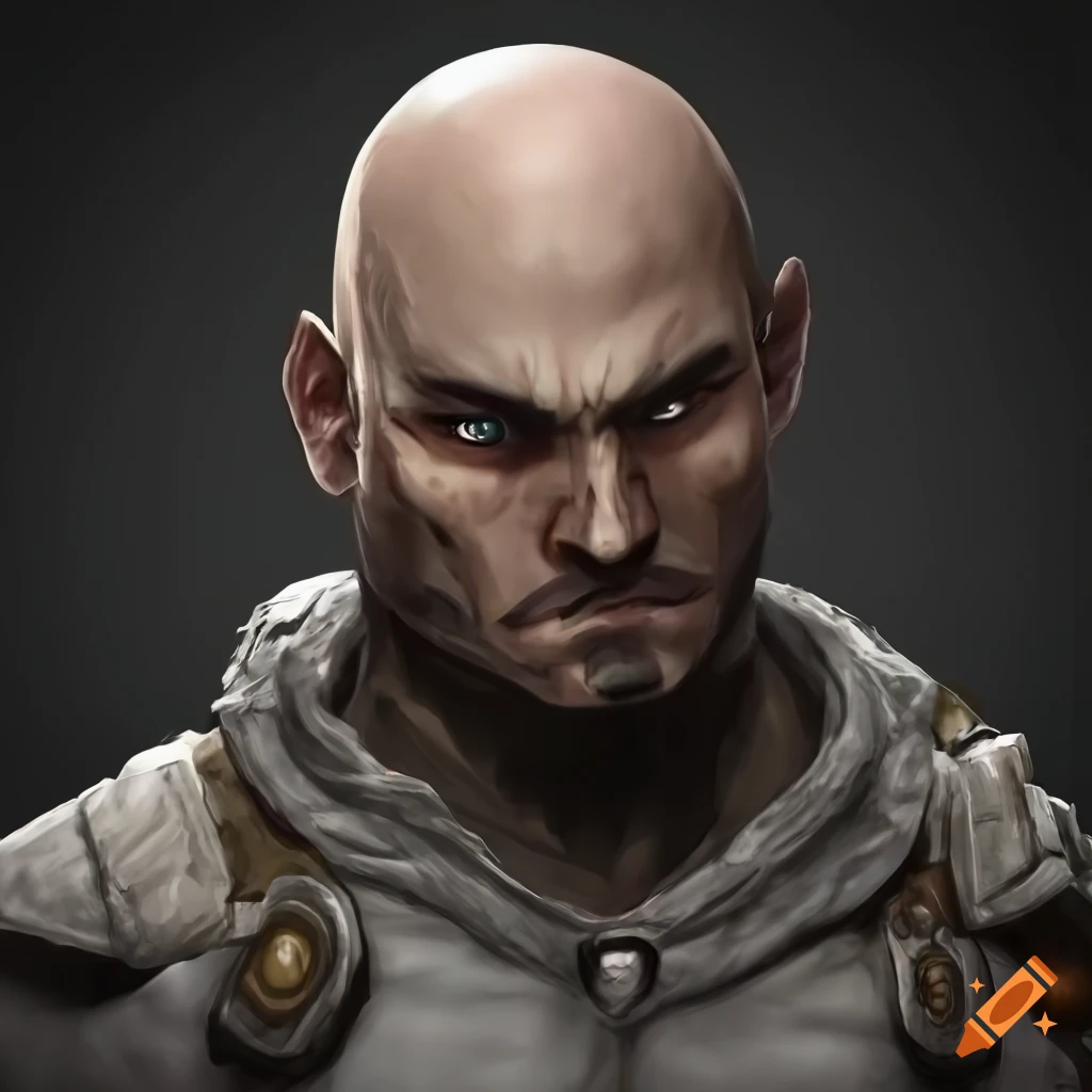 Snake man, bald man, scaled skin, bright hopeful, post apocalyptic ...