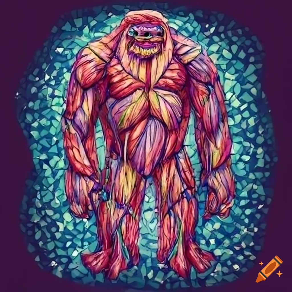 Muscles yeti with a frozen heart mosaic on Craiyon