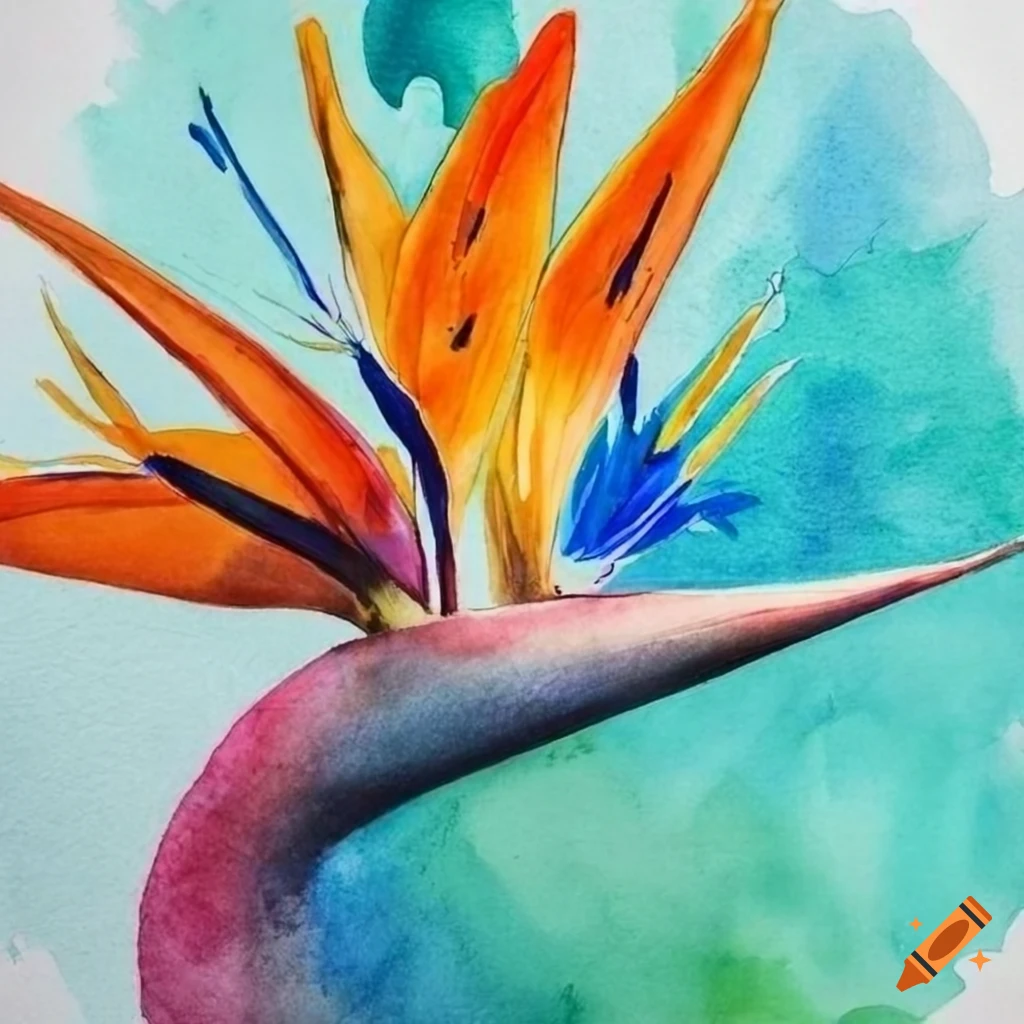 Abstract drawing of a Strelitzia nicolai in watercolour on Craiyon