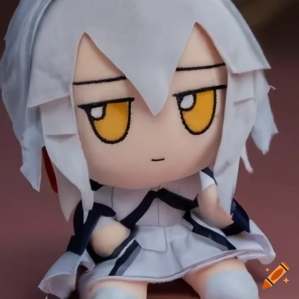 Fan-made fumo plushie of jeanne d'arc alter with silver hair and yellow ...
