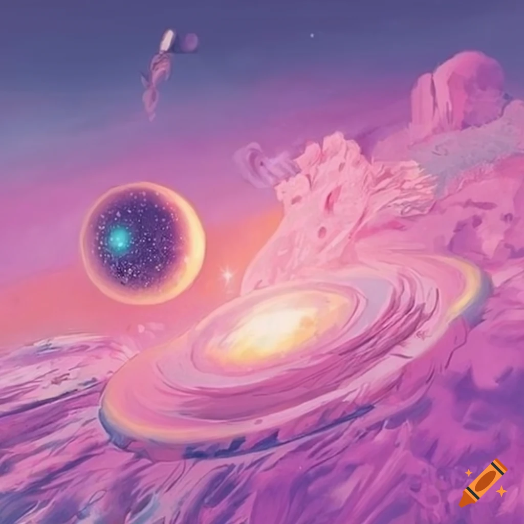 Pale pink 70s sci fi star attack art on Craiyon