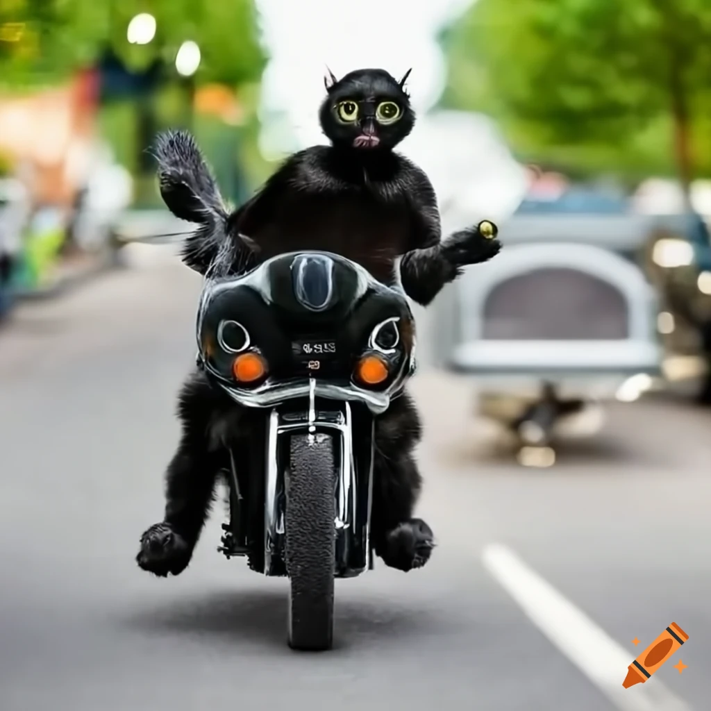 A photo of a black cat riding a motorcycle that has a side-car. the cat ...