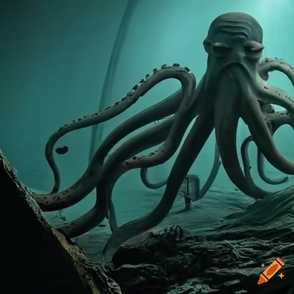 Kraken huge giant creepy dirty scary wood realist ship scale on Craiyon