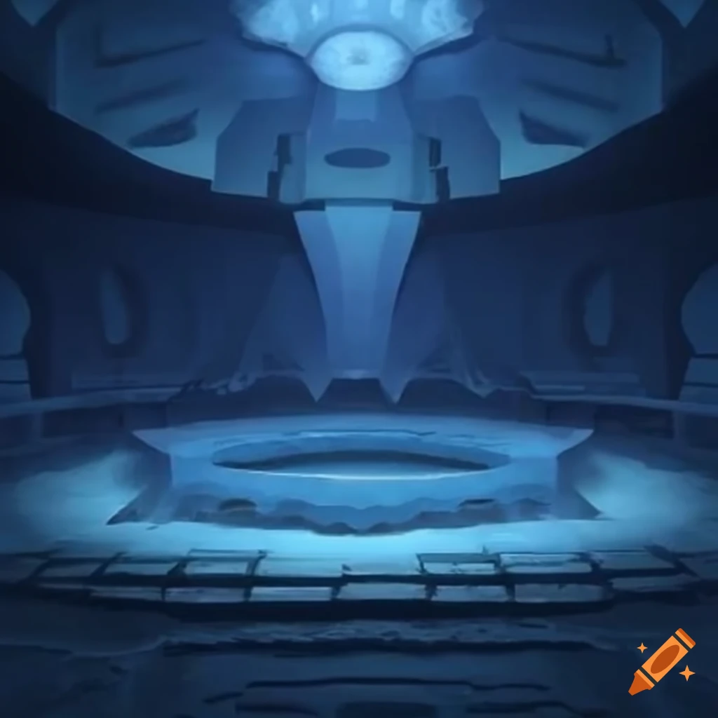 Inside a cold, alien temple that is very angular and plain on Craiyon