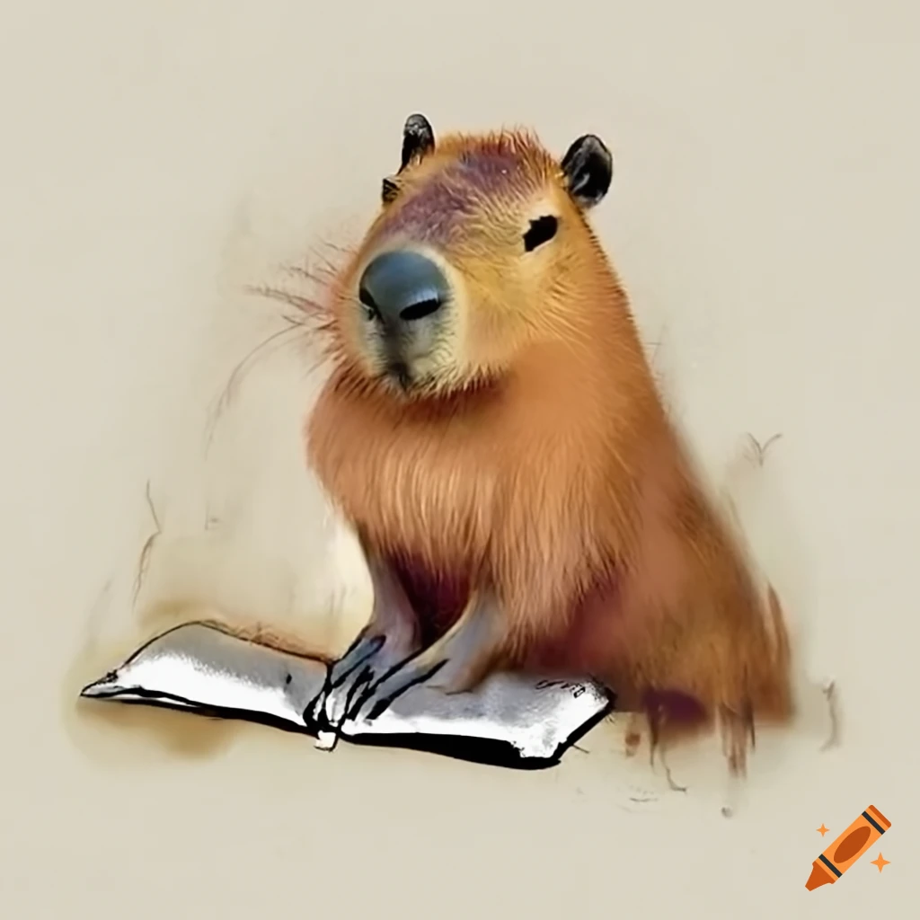 Capybara writes in a notebook on Craiyon