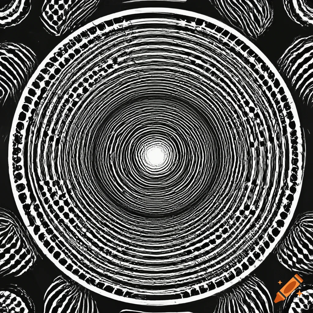 Concentric circles, interference patterns, line art, black and white