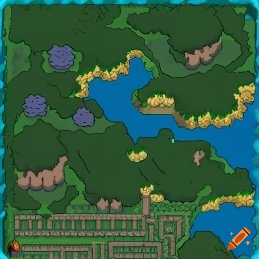 A new pokémon region map with vast forests and rivers on Craiyon