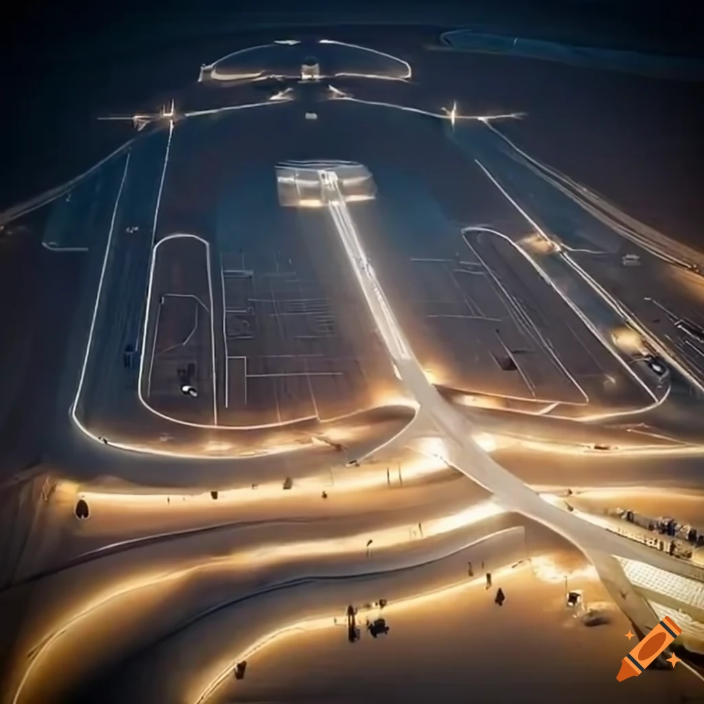 Durran, modern and futuristic airport, with a detailed bird's eye view ...