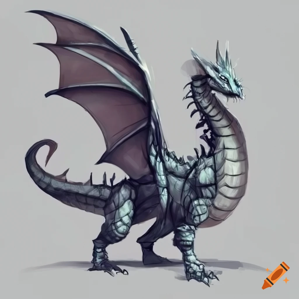 Sketches of dragon concept designs from different angles