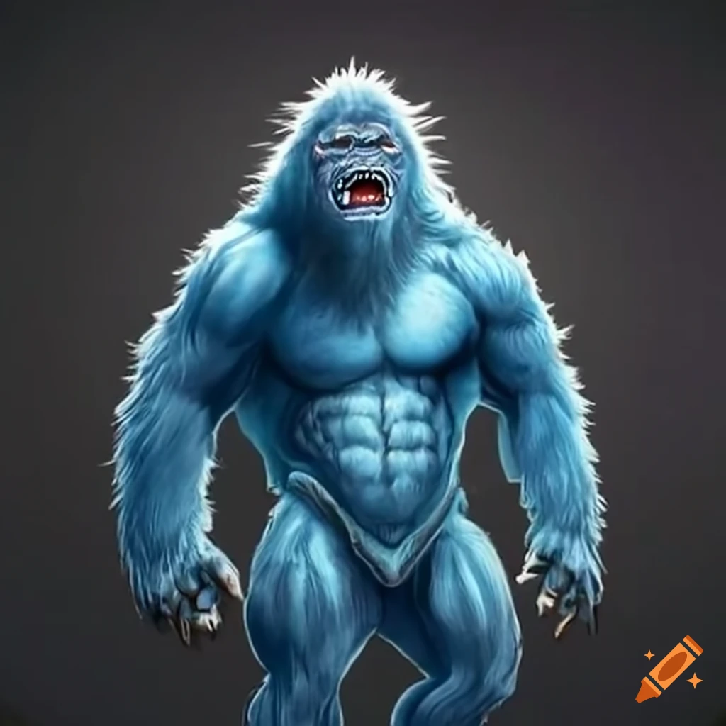 A blue muscular yeti flexing its gains