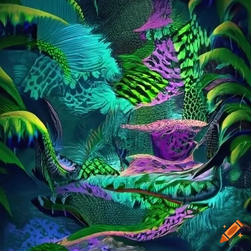 Draw the far-off landscape of a series of towering, floating, layered ...