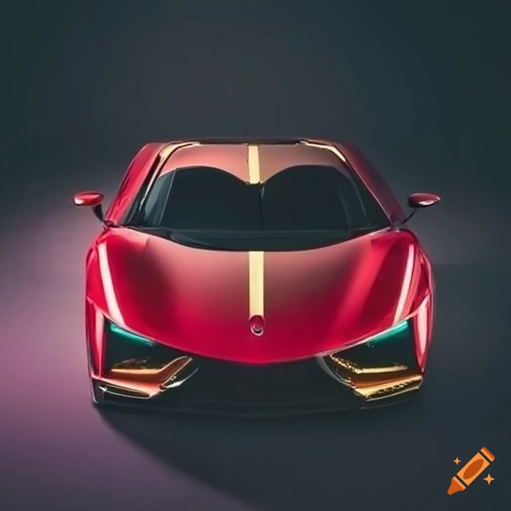 A red supercar with golden and white stripes and rgb light from beneath ...