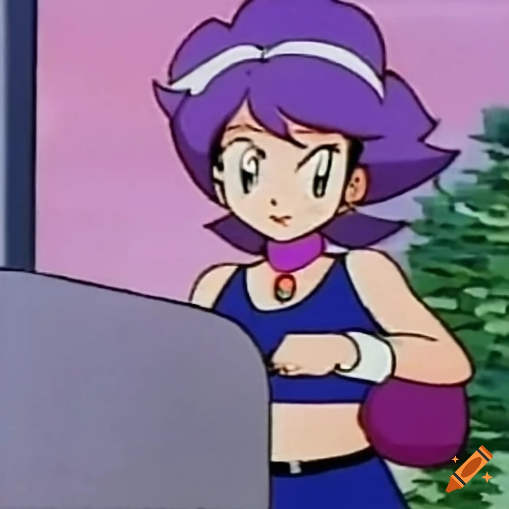 Pokémon female trainer with purple hair and spiky pigtails 1990's on ...
